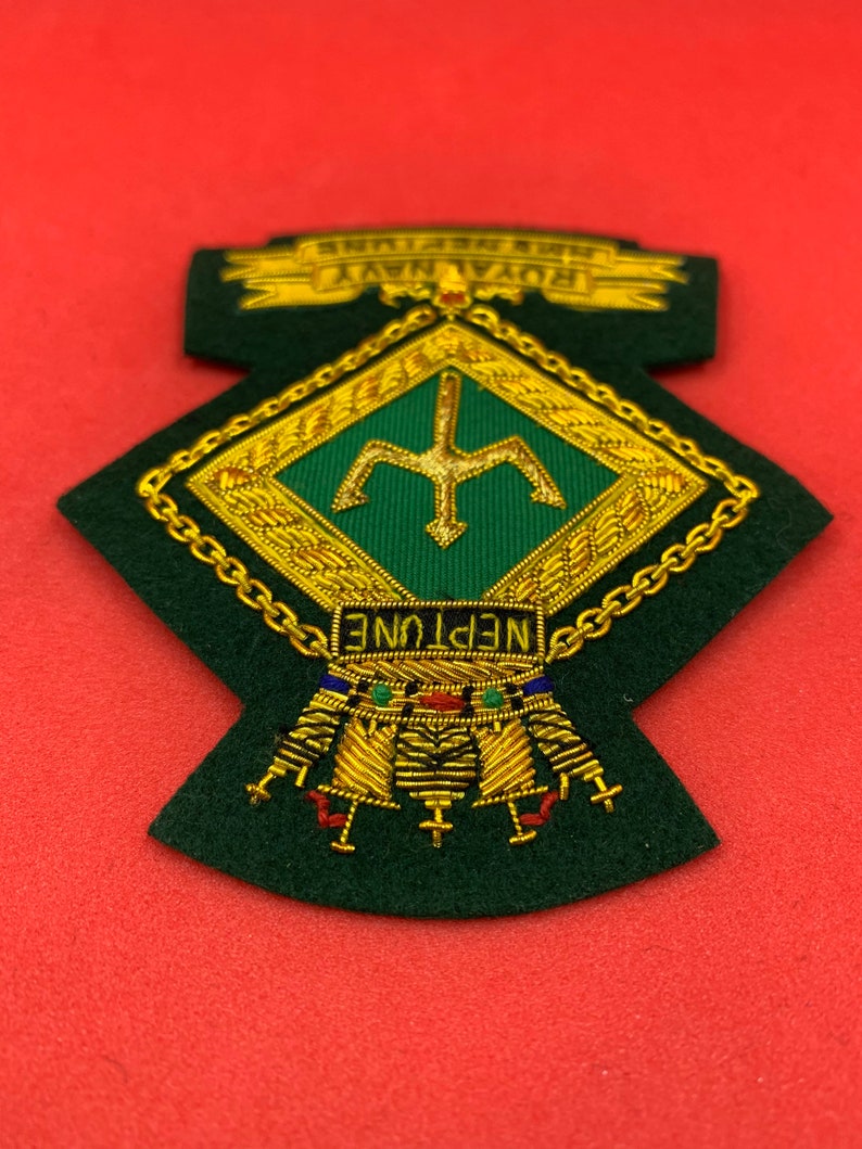 HMS Neptune Royal Navy Blazer Badge Royal Navy Embroidered Bullion Wire ...