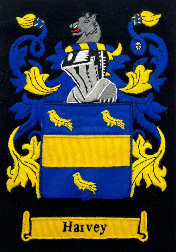 Harvey Family Crest Badge Hand Embroidered Bullion and Wire - Etsy