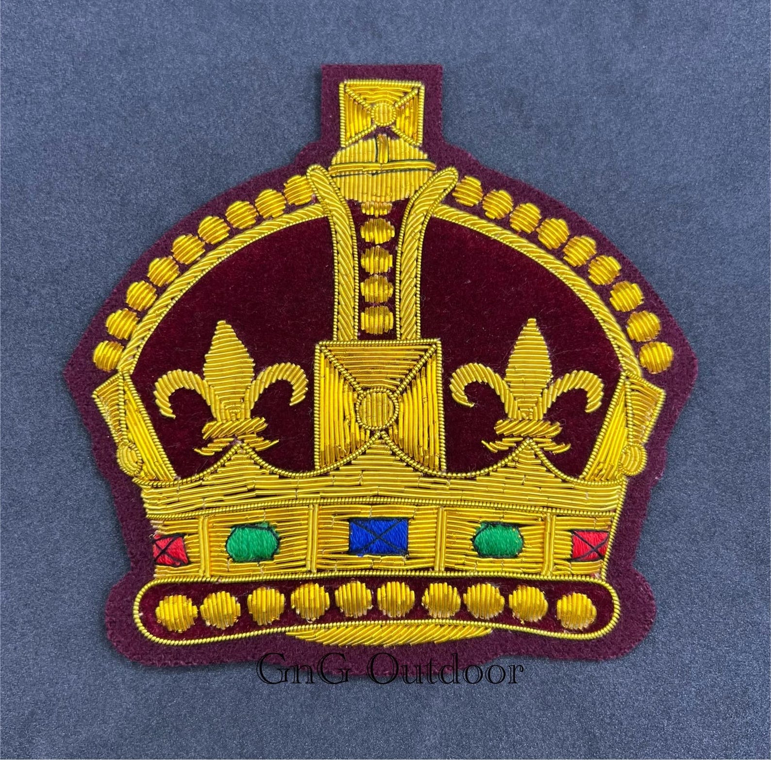 King’s Crown Hand Embroidered Bullion and Wire King’s Crown on Maroon ...