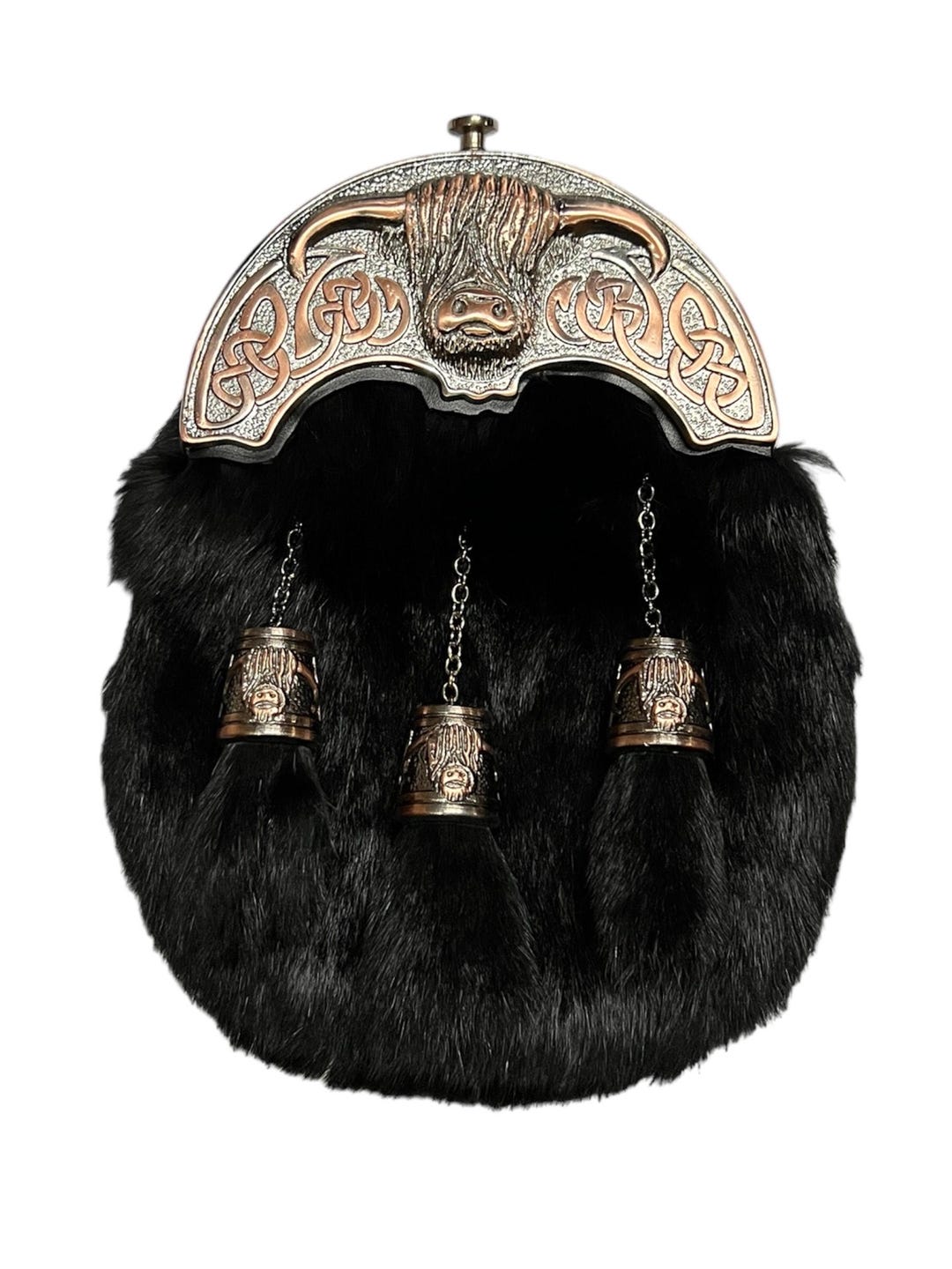 Scottish Traditional Full Dress Black Fur Sporran 3 Tassel Kilt Sporran ...