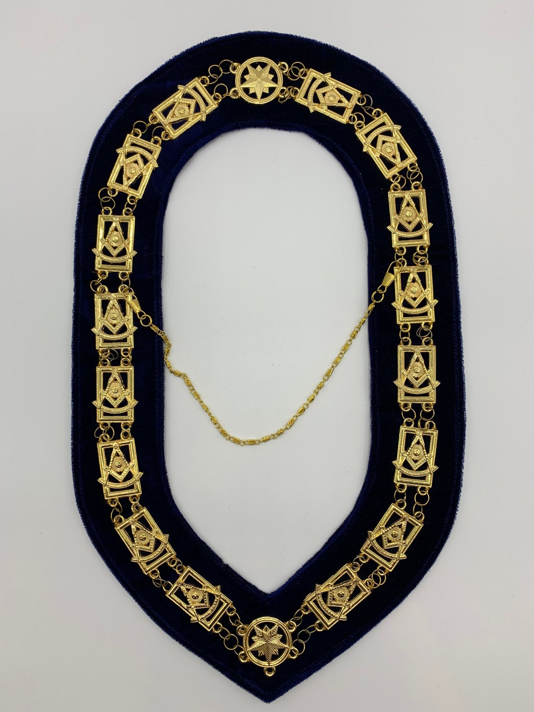 Masonic Regalia Past Master Chain Collar on Blue Velvet Masonic Metal ...