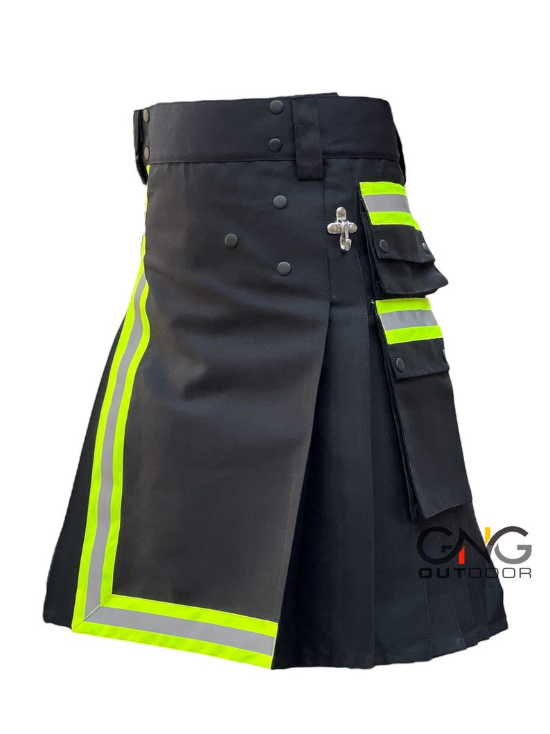 Men's Scottish Fire Fighter Black Utility Kilt Cotton Tactical ...