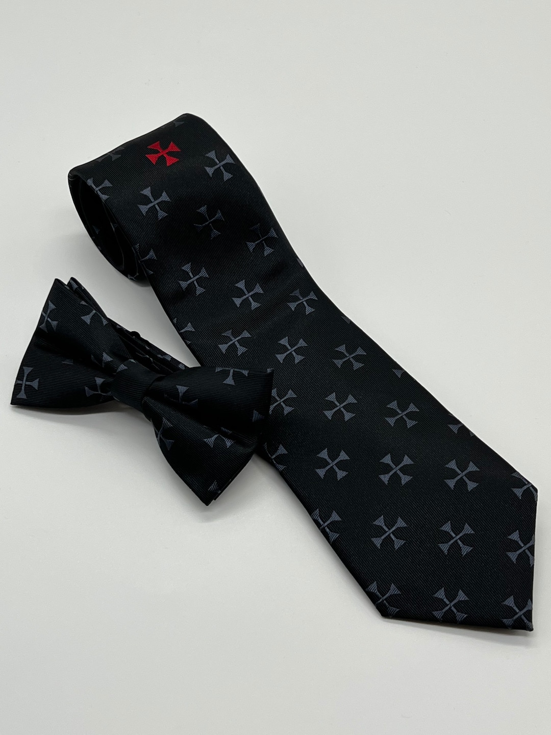 Masonic Knights Templar Cross Black Tie and Bow Set Handmade Knights ...