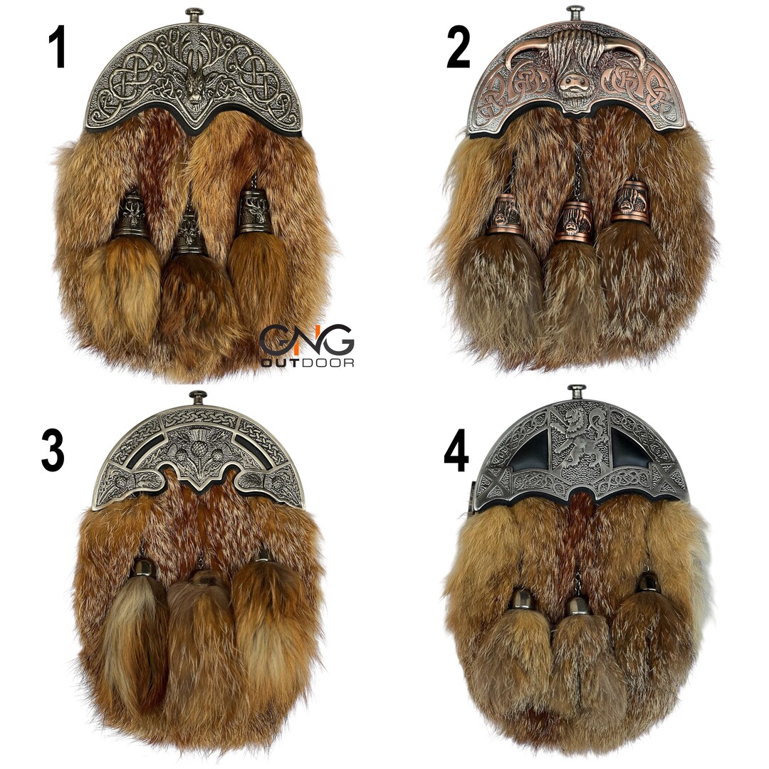 Men's Scottish Fur Kilt Sporran 4 Different Cantle Style Antique Stag ...