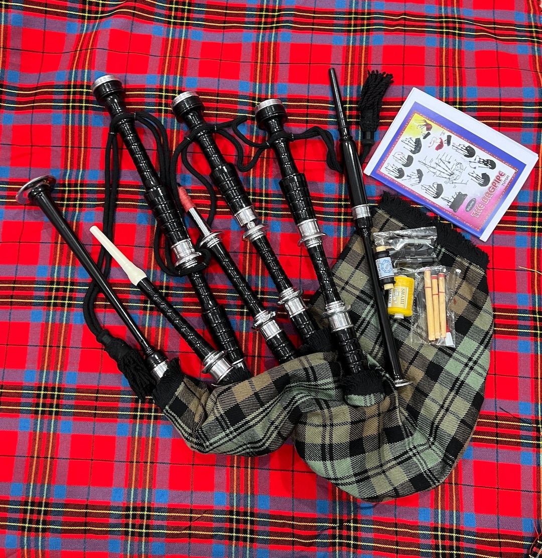 Scottish Black Bagpipe Silver Mounts Full Size Highland Great Bagpipe ...