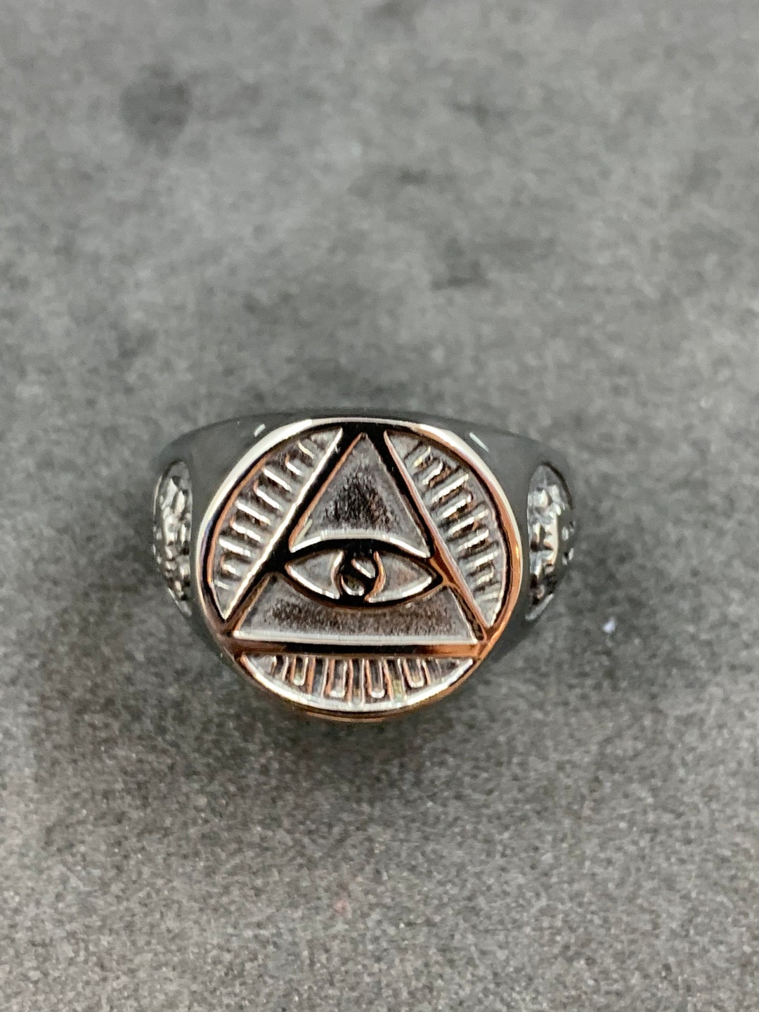 Masonic All Seeing Eye Men’s Ring Freemason Pyramid Eye Stainless Steel ...