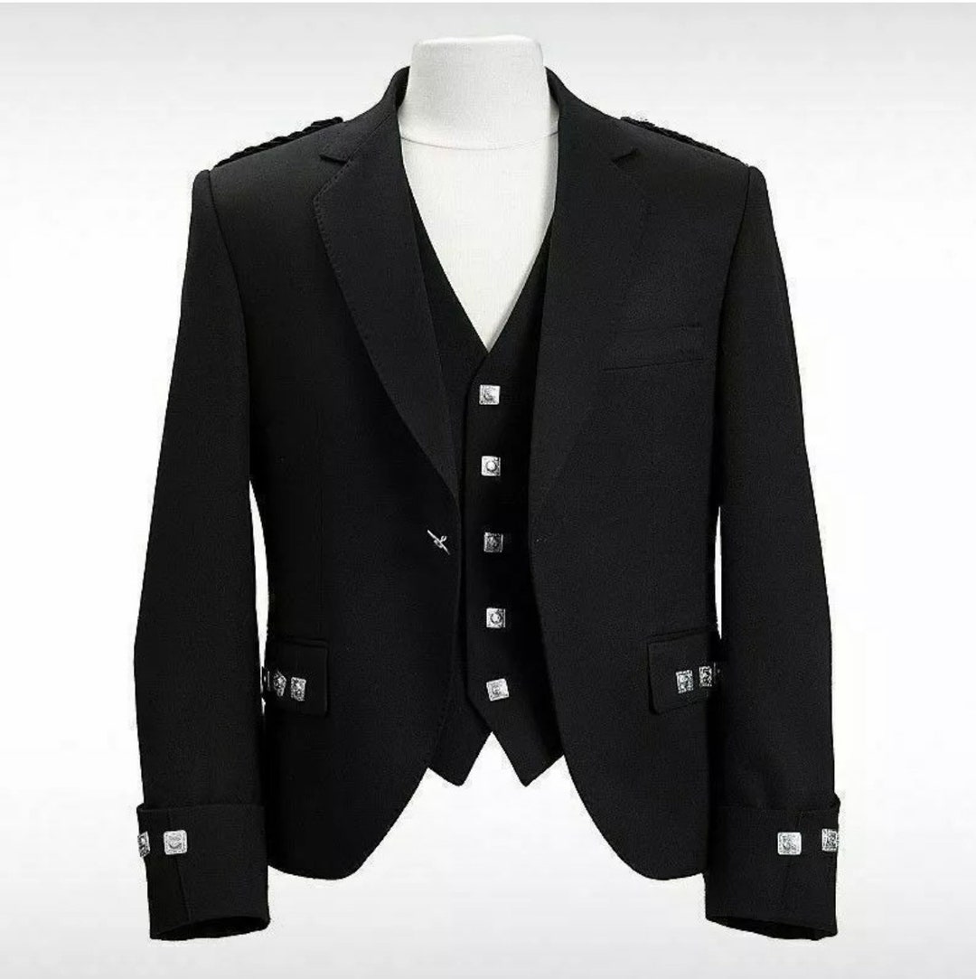Scottish Black Argyle Kilt Jacket With Vest Wool Wedding Argyle Jacket ...