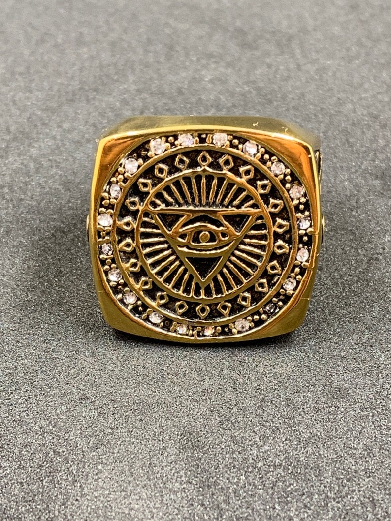Masonic Freemason Illuminati Gold Plated Ring With Imitation Stone the ...