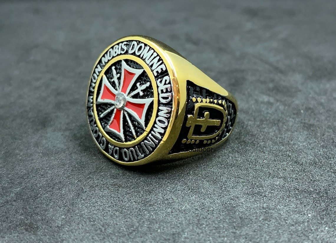 Knight Templar Cross Seal Gold Ring Masonic Men’s Stainless Steel Ring ...