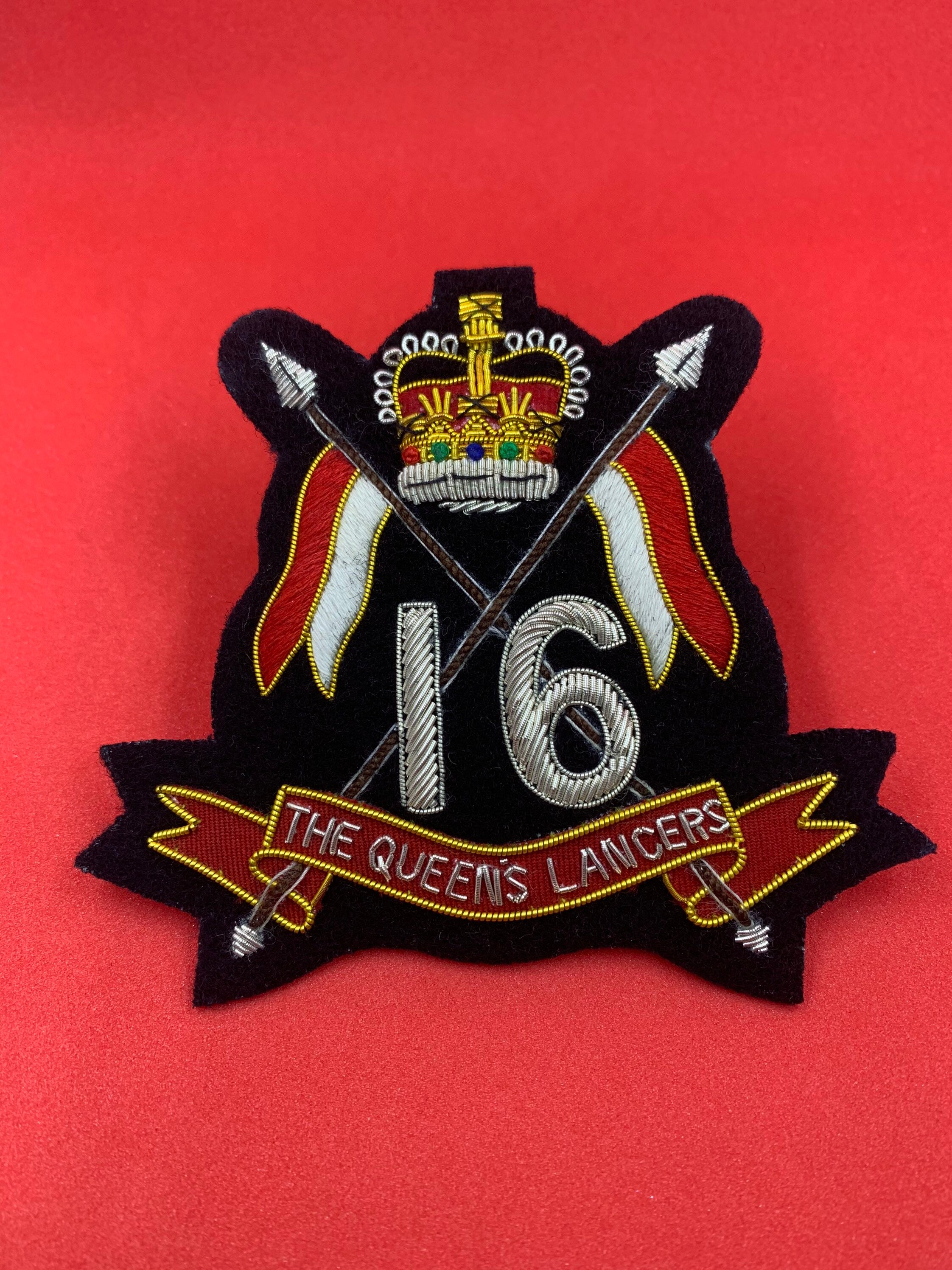 16th/5th Queen’s Lancers Blazer Badge Hand Embroidered Bullion and Wire ...