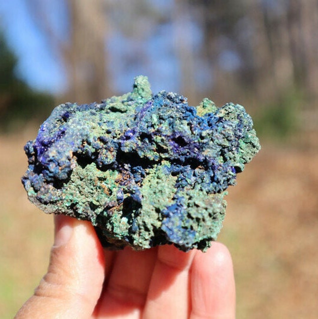Azurite Specimen With Malachite, Crystal Cluster With Raw Geode ...