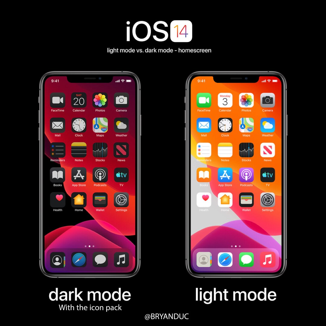 Ios 14 Icon Pack Dark Mode Apple - Etsy