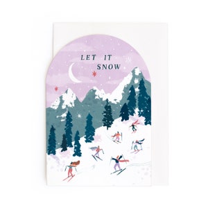 Skiers Christmas Card | Let It Snow Christmas Card | Mountain Christmas ...