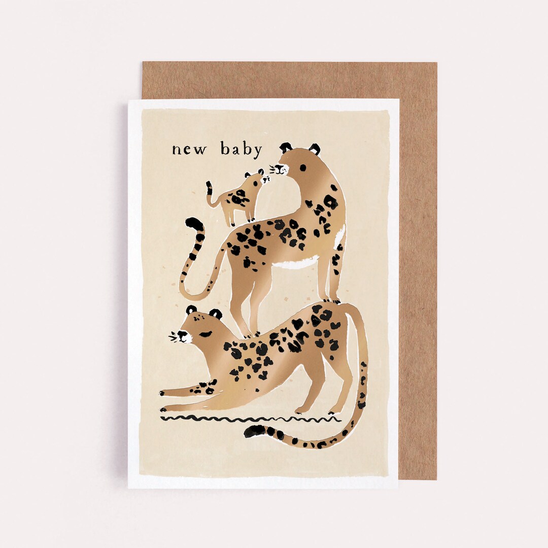 Leopards New Baby Card Baby Card New Parents Card Card for Newborn Baby ...