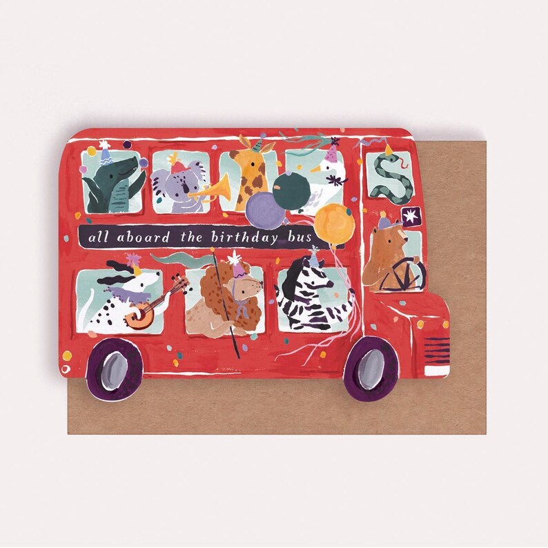 Bus Kids Birthday Card | Double Decker Bus Shape Birthday Card | Cute ...