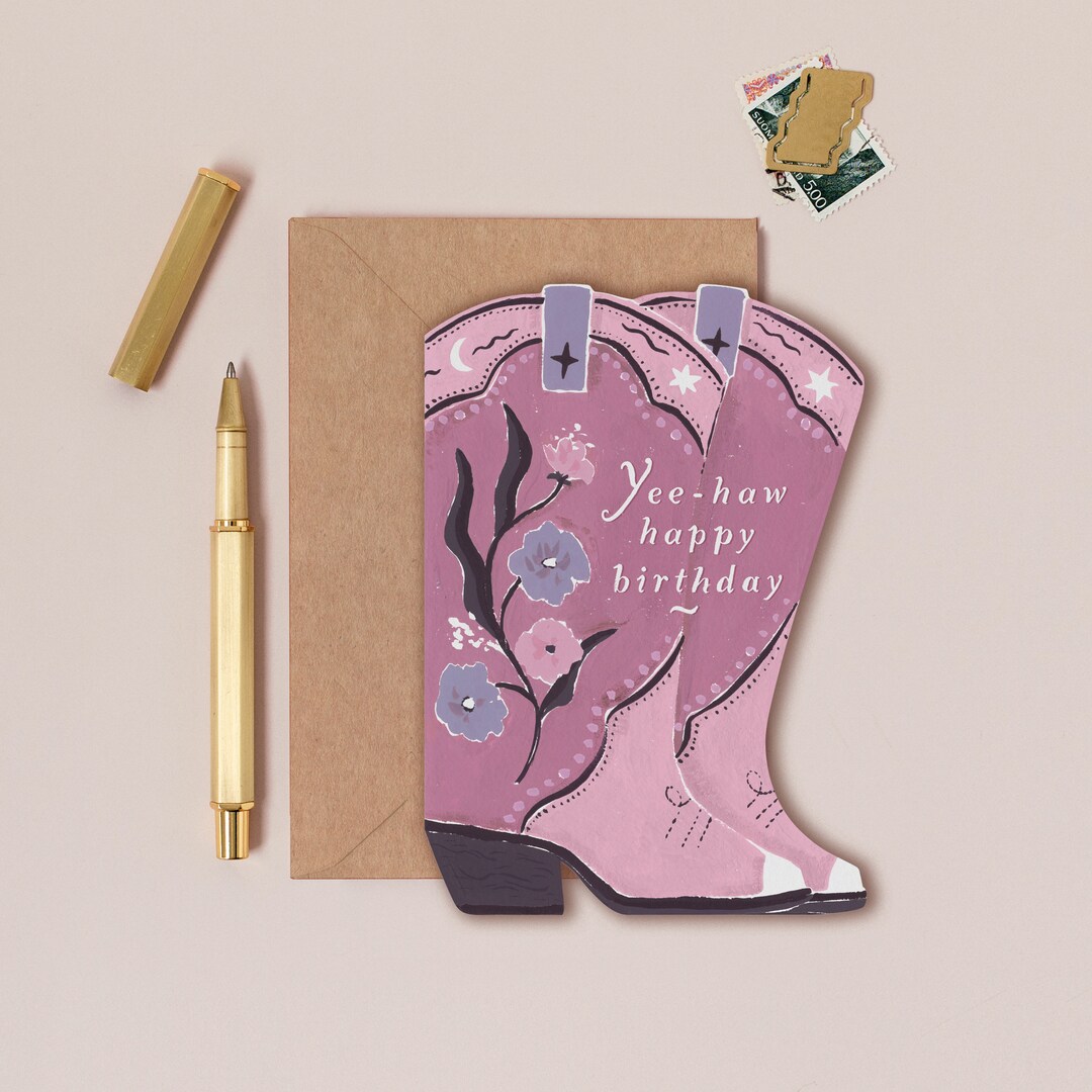 Cowboy Boots Birthday Card Unique Shape Birthday Card for Cowgirl or ...