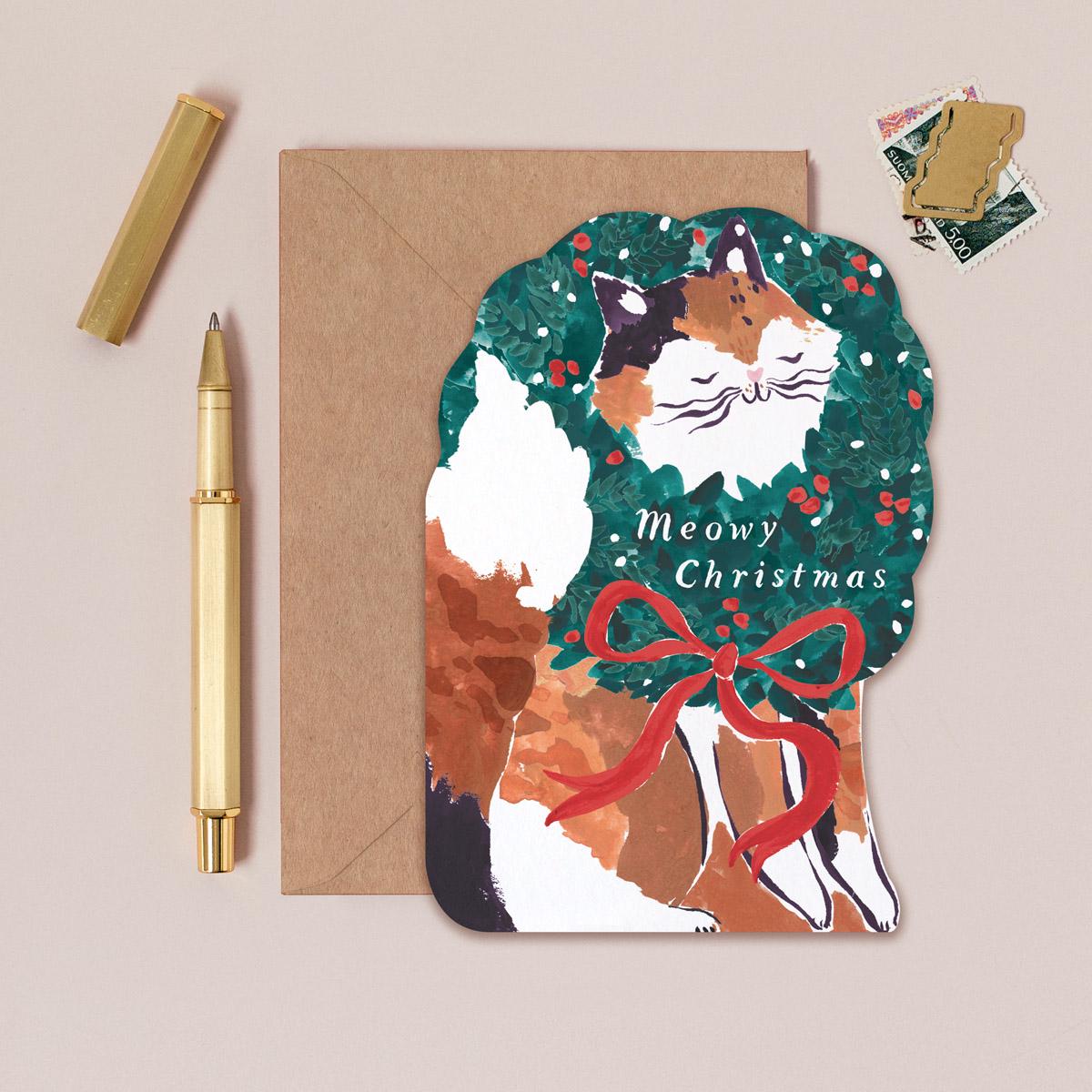 Cat Meowy Christmas Card | Cat Holiday Cards | Cat Christmas Card ...