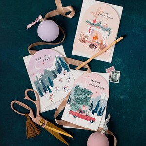 Skiers Christmas Card | Let It Snow Christmas Card | Mountain Christmas ...