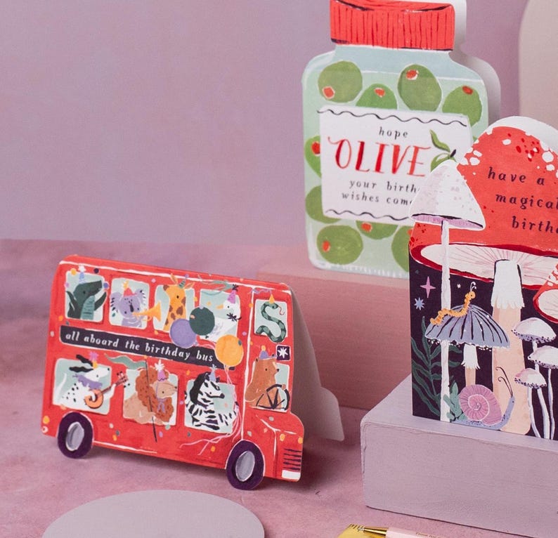 Bus Kids Birthday Card | Double Decker Bus Shape Birthday Card | Cute ...