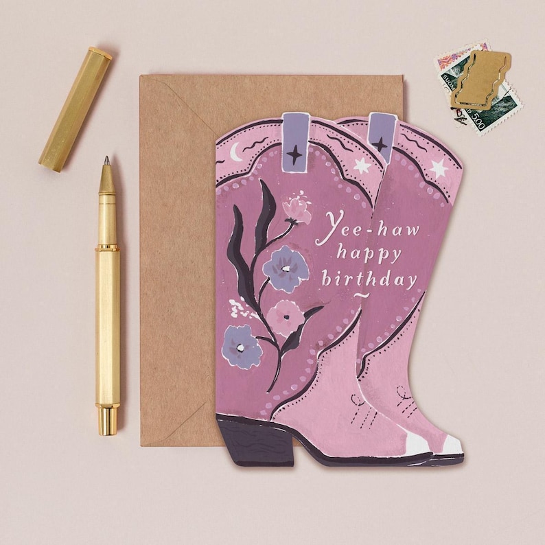 Cowboy Boots Birthday Card | Unique Shape Birthday Card for Cowgirl or ...