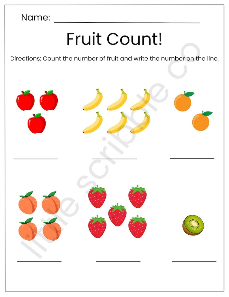 Fruit Count Worksheet - Etsy