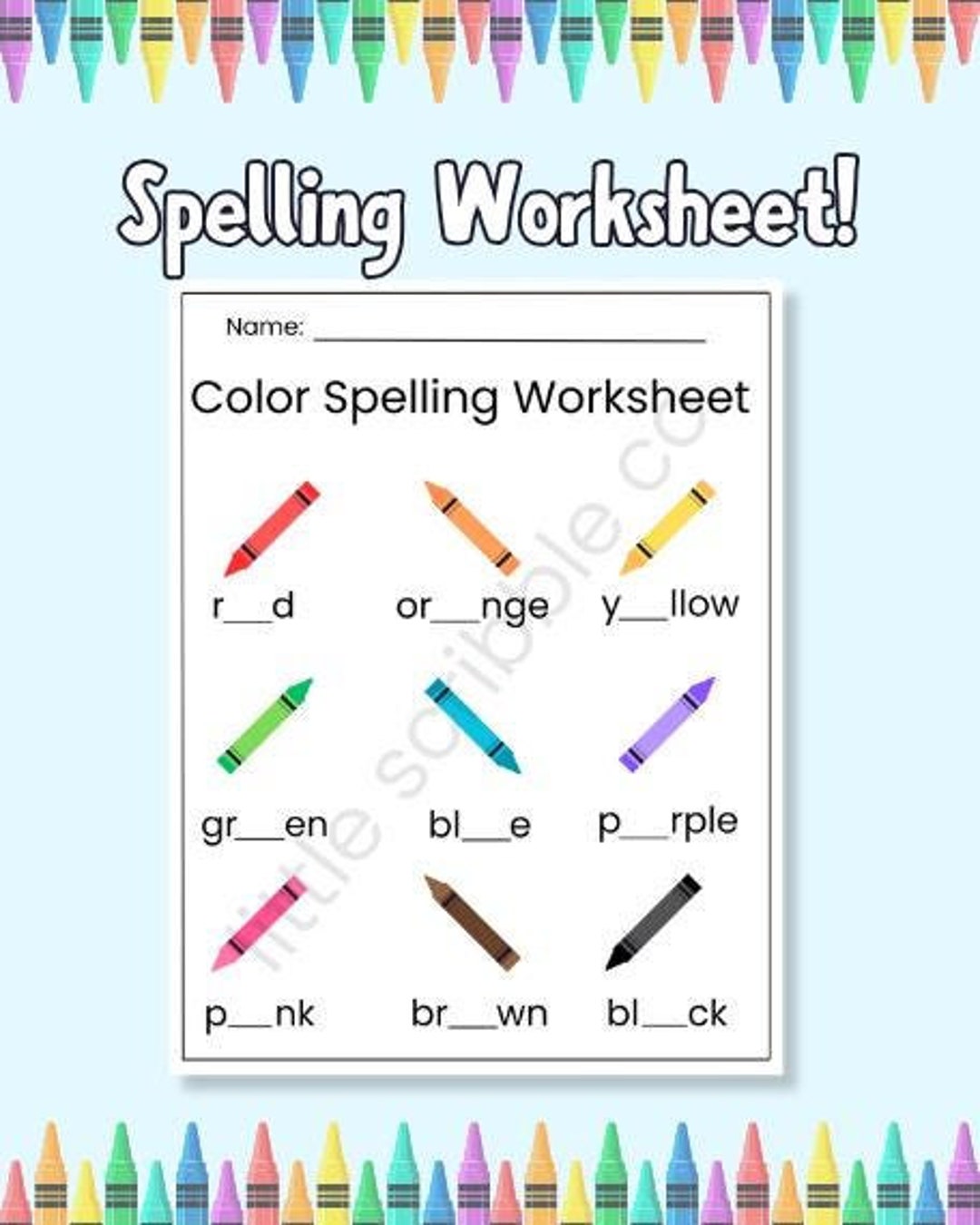 Color Spelling Worksheet - Etsy