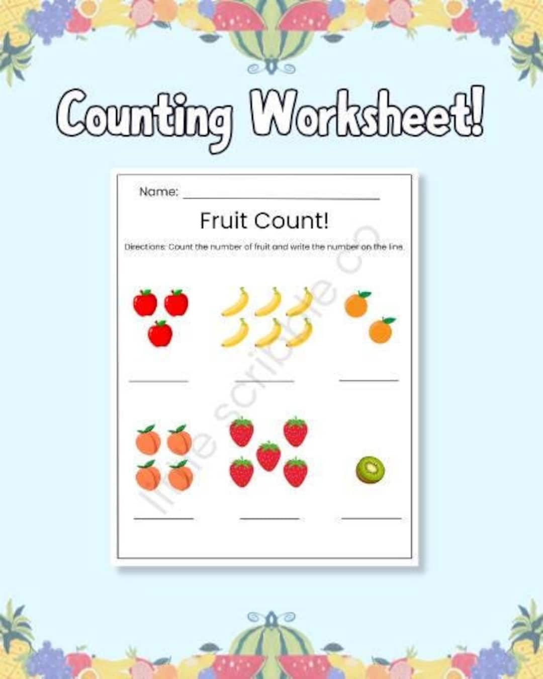 Fruit Count Worksheet - Etsy