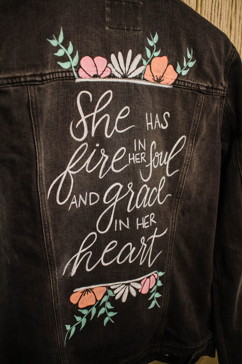 Custom Hand Painted Denim Jacket Quote Jacket Wife, Girlfriend, Sister ...