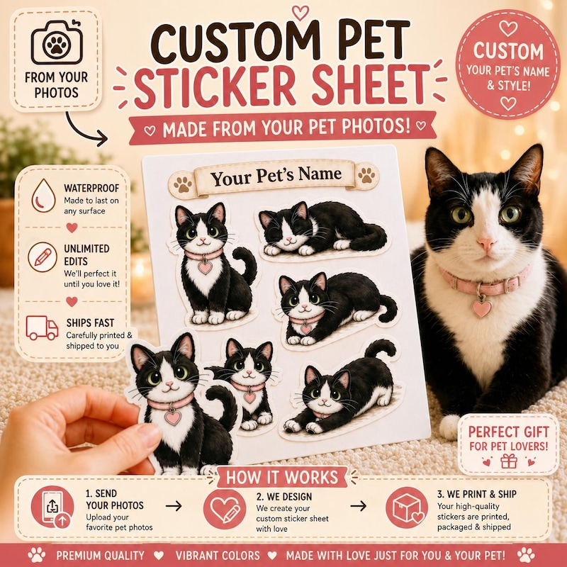 Custom Cat Drawing Stickers - Etsy