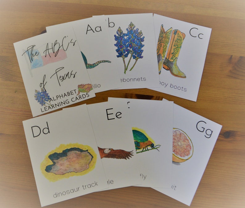 ABC Flashcards Printable, Alphabet Cards, Texas Abcs, Watercolor ...