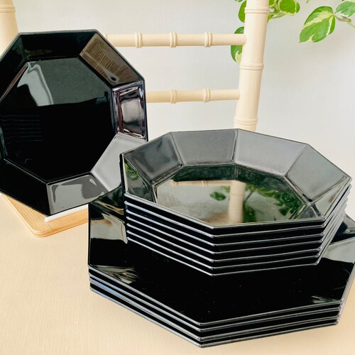 Vintage Arcoroc Black Octime Dinnerware Collection Various - Etsy