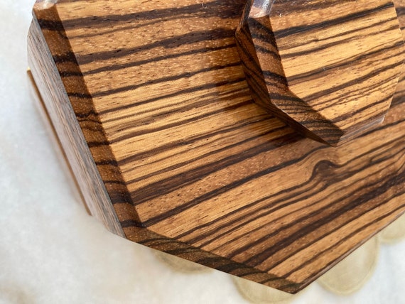 Vintage Handmade Wood Box - Zebrawood Jewelry Box - T… - Gem
