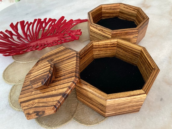 Vintage Handmade Wood Box - Zebrawood Jewelry Box - T… - Gem