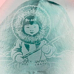 RARE Eskimo Art, Nori Peter, Etched Glass, Child & Dogs, Inuit Eskimo ...