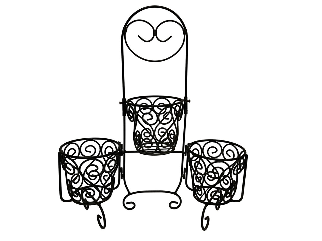 Vintage Wrought Iron Planter, 3 Planters in One, Black Scroll Pattern ...