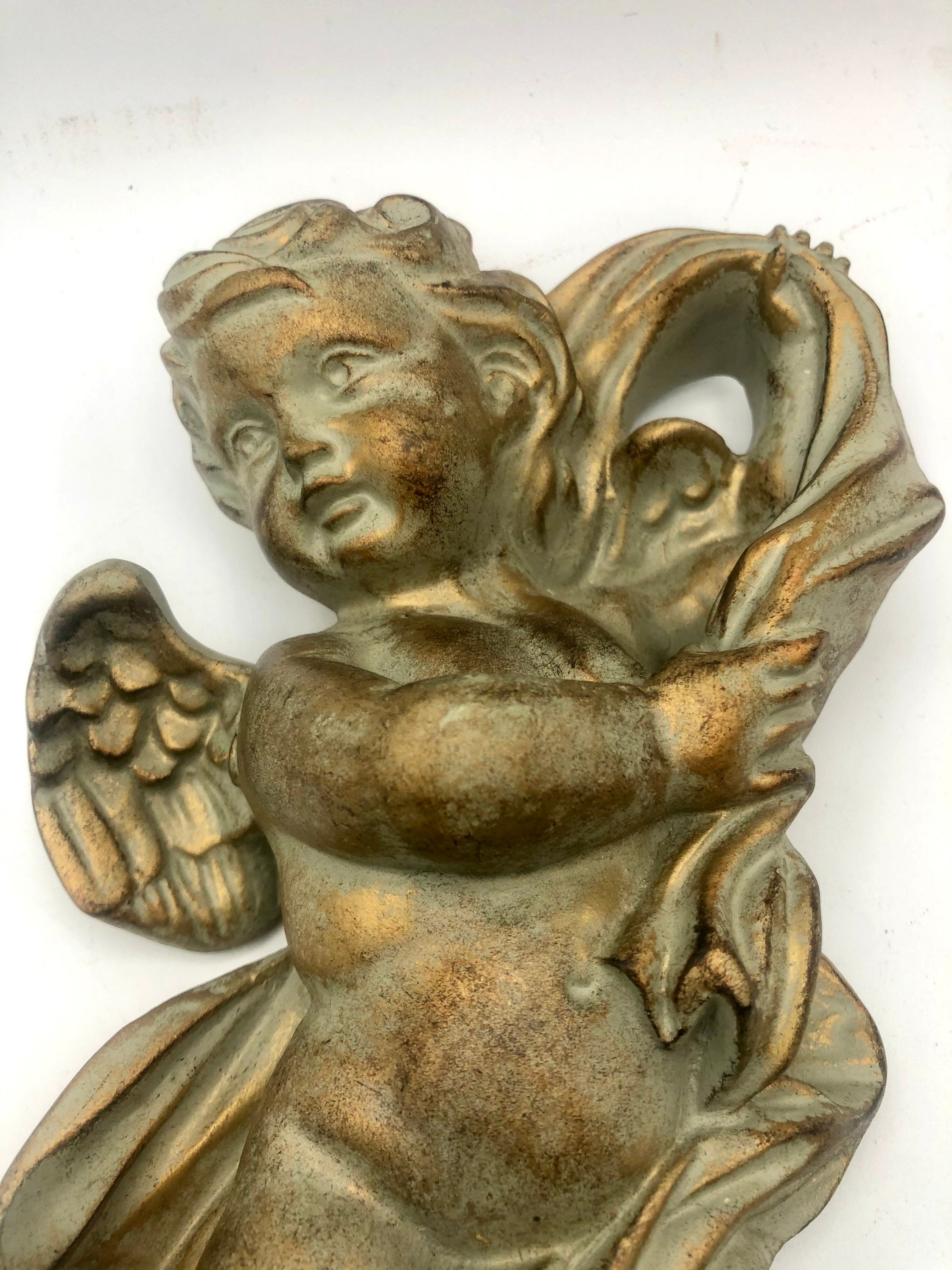 Vintage Cherub Statue Wall Hanging Gold Patina Finish 3 | Etsy