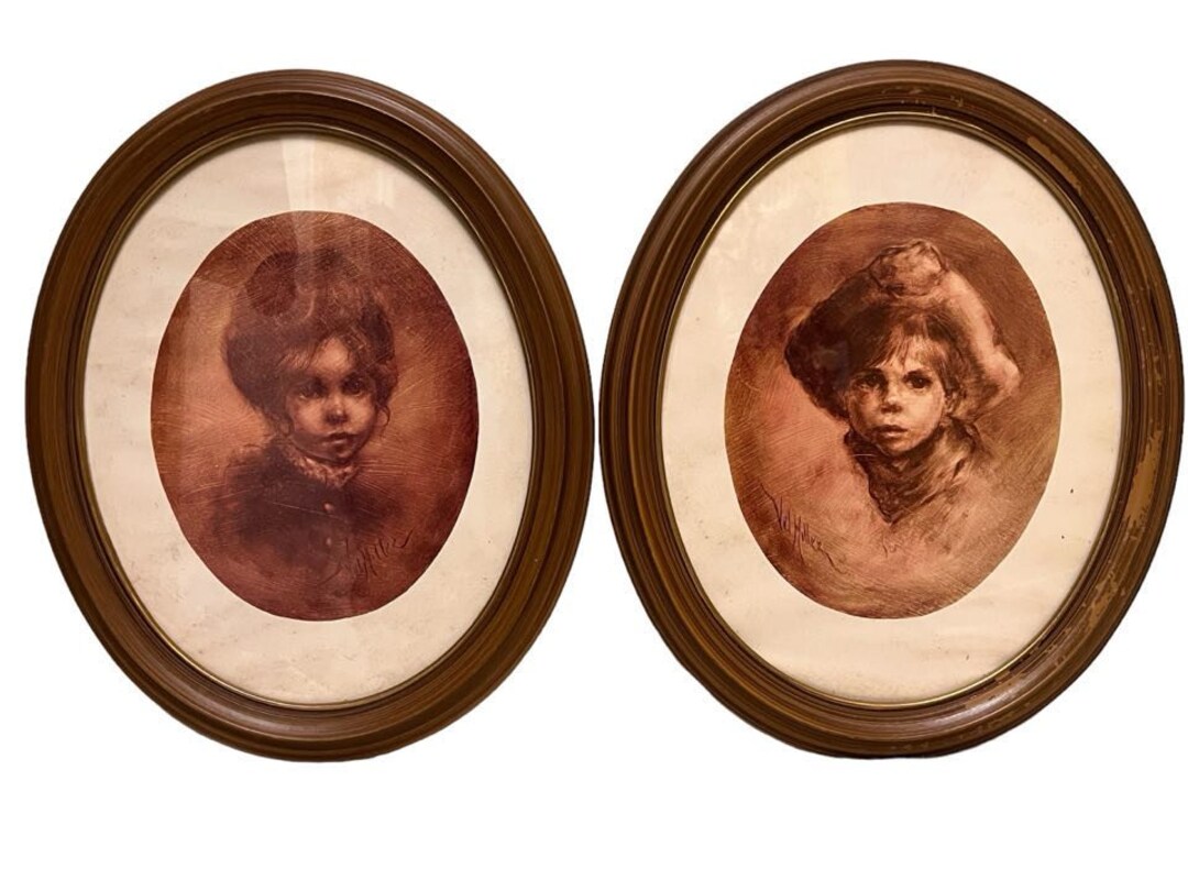 Vintage Vel Miller Prints: Cameo Boy & Girl, Oval Frames, Set of 2 - Etsy