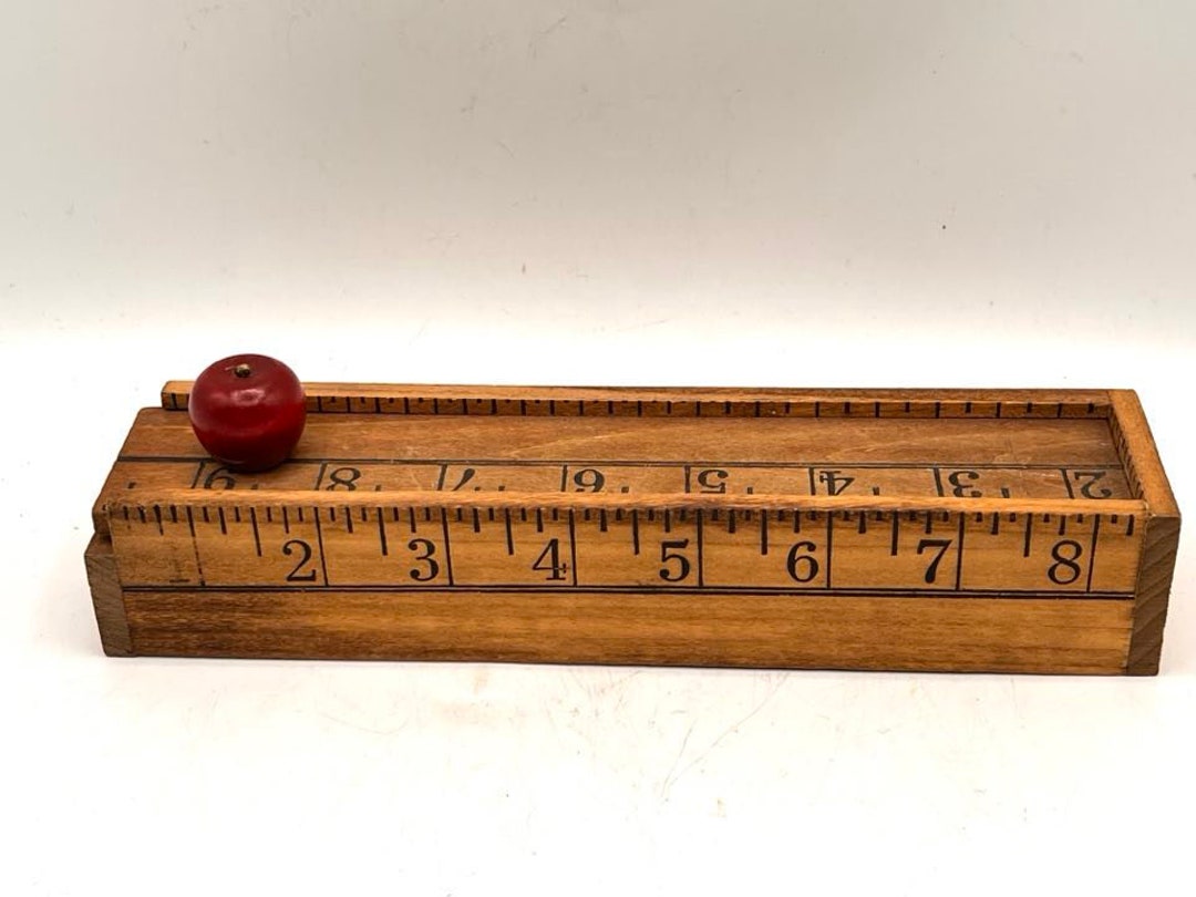 Vintage Primitive Ruler, Pencil Case, With Red Apple Top, Gift for ...