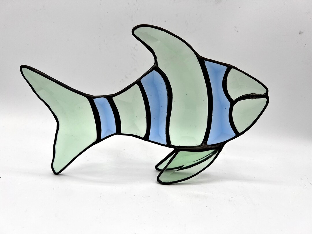 RARE Stained Glass Fish, Blue Green Beveled Glass, Stand Alone Fish ...