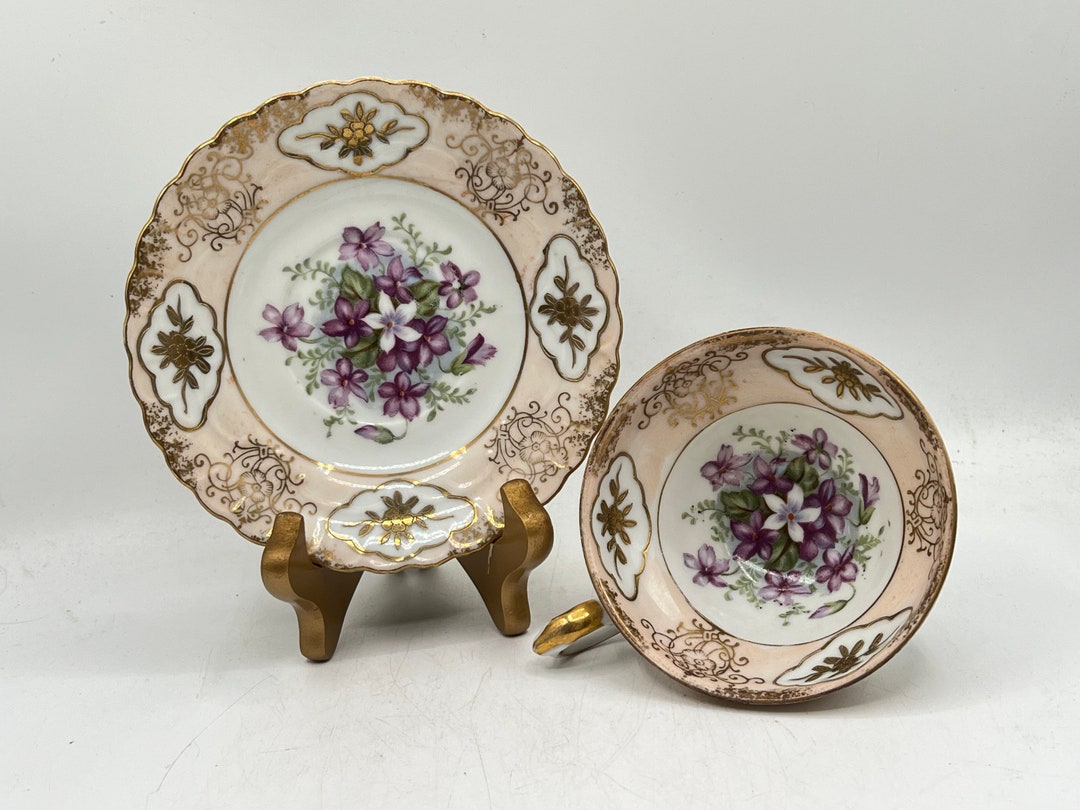 Vintage Shafford Japan Tea Cup & Saucer, Bone China, Porcelain, Purple ...
