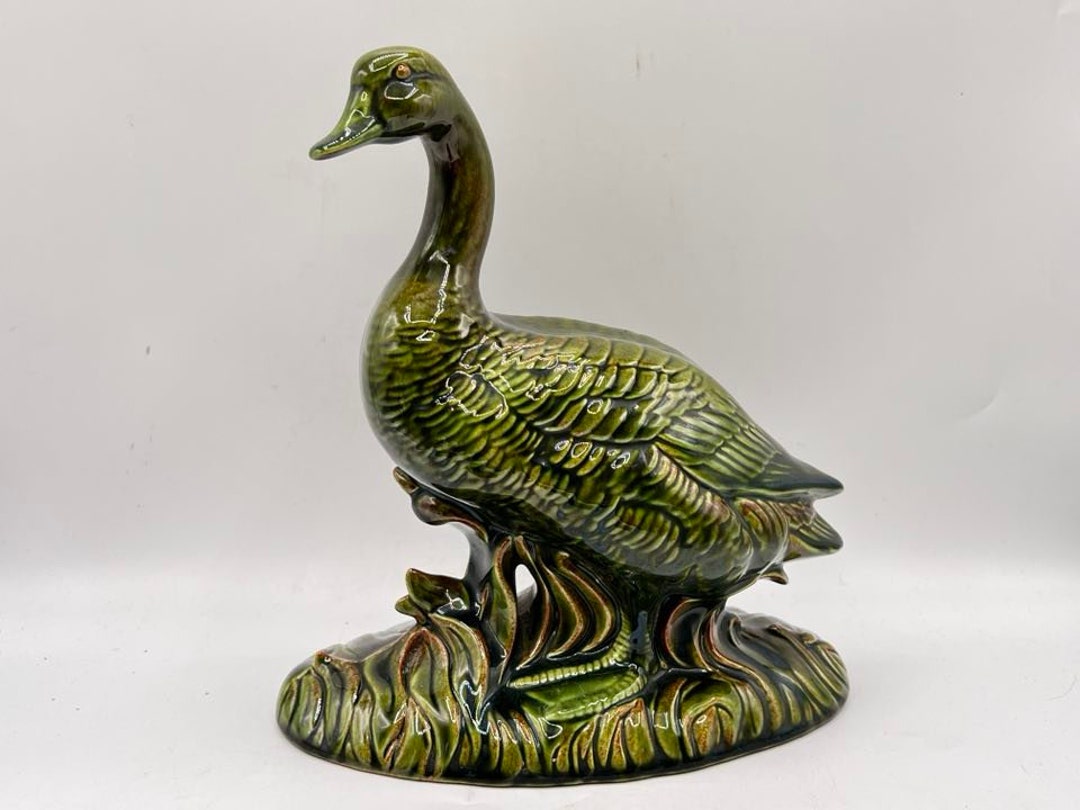 Vintage Ceramic Goose, Porcelain Statue, Bird Sculpture, Fall Decor ...