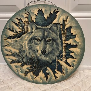 Vintage Carved Board Wolf Image, Round Wood, Hand Crafted, Wolf Wall ...