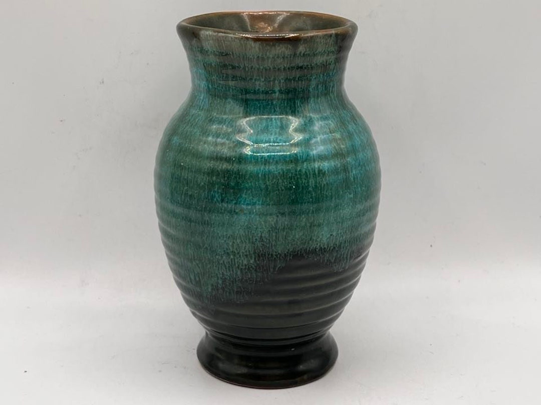 Vintage Green Glazed Vase, Clay Pottery, Drip Glazed Pottery, Small ...