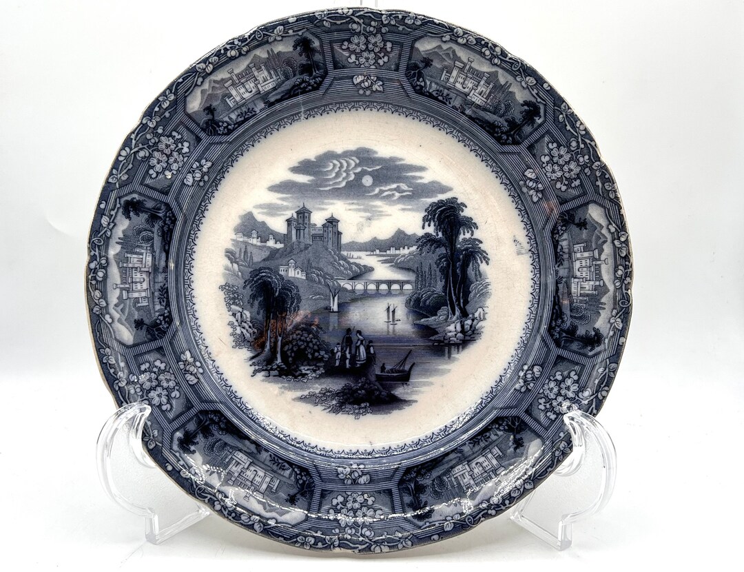 RARE Flo Blue Plate by T J & J Mayer, Florentine Design, Cica 1850 ...