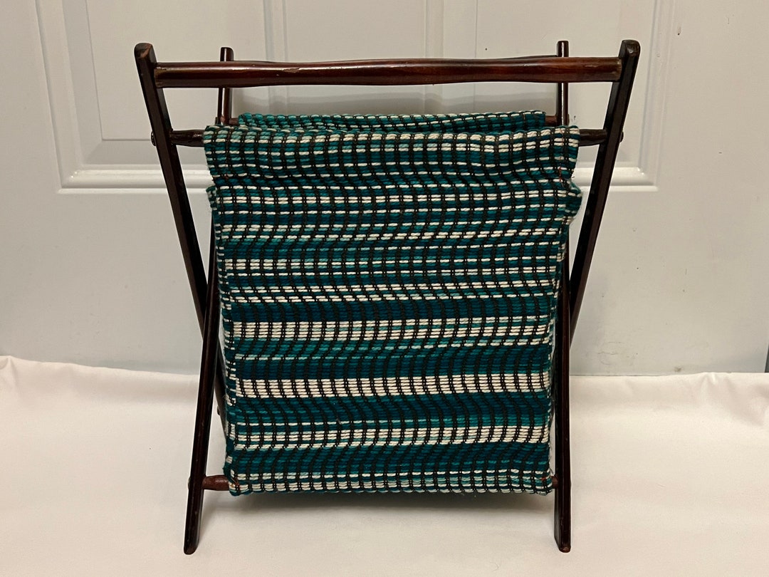 Vintage Magazine Rack, Yarn Holder, Green, White, Black, Made in ...