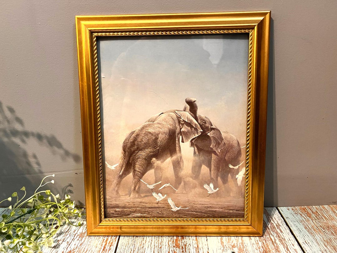 Vintage Robert Bateman Elephant Print, Gold Gilt Frame, Gallery Wall ...