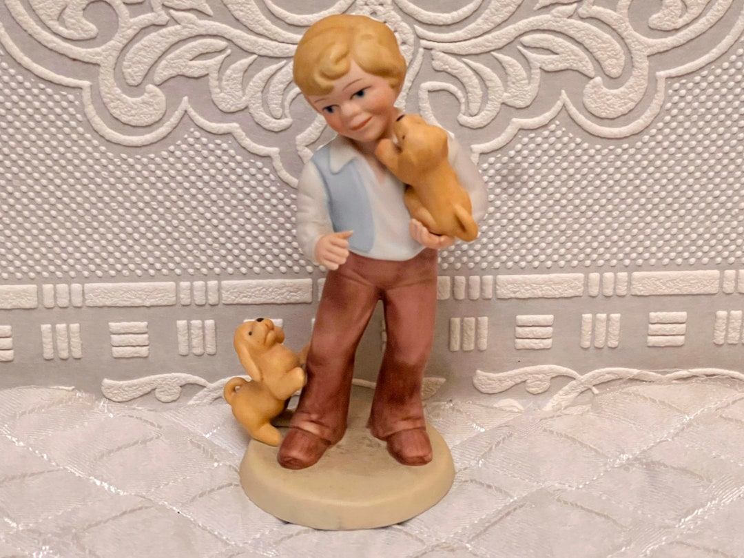A3 - Vintage Avon "best Friends" Boy With Puppies, 1981 Ceramic Statue ...