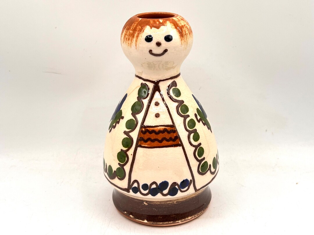 Vintage Folk Art Lady, Arta Aplicata, Hand Painted, MCM, Ceramic ...