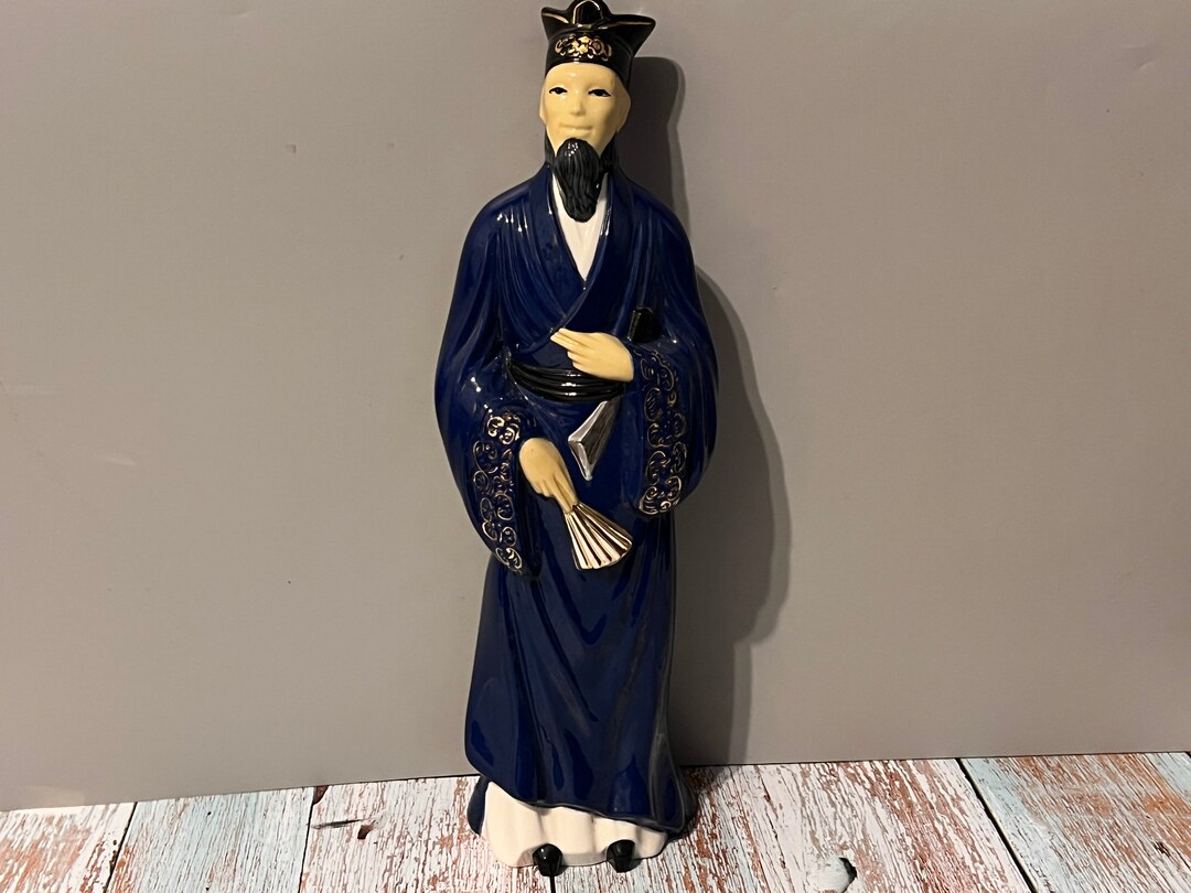 Vintage CHINESE Figurine Ceramic Cobalt Blue Robed Oriental - Etsy