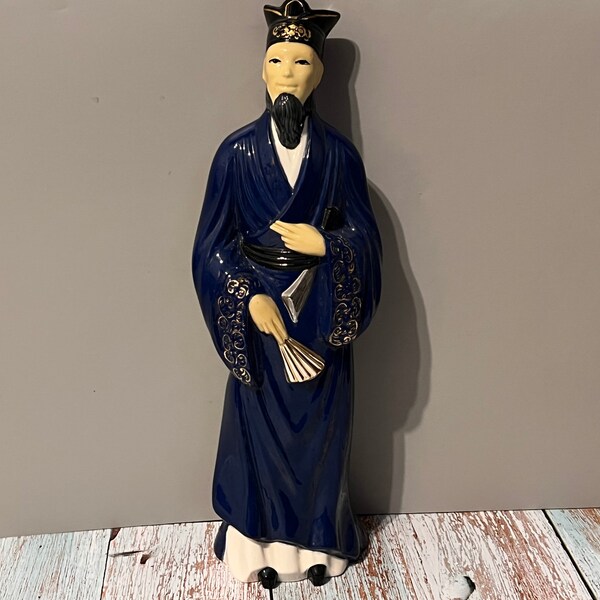 Chinese Blue Ceramic Statue - Etsy